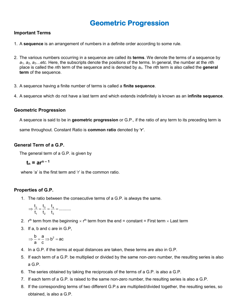 Geometric Progression: Definition, Properties, and Formulas