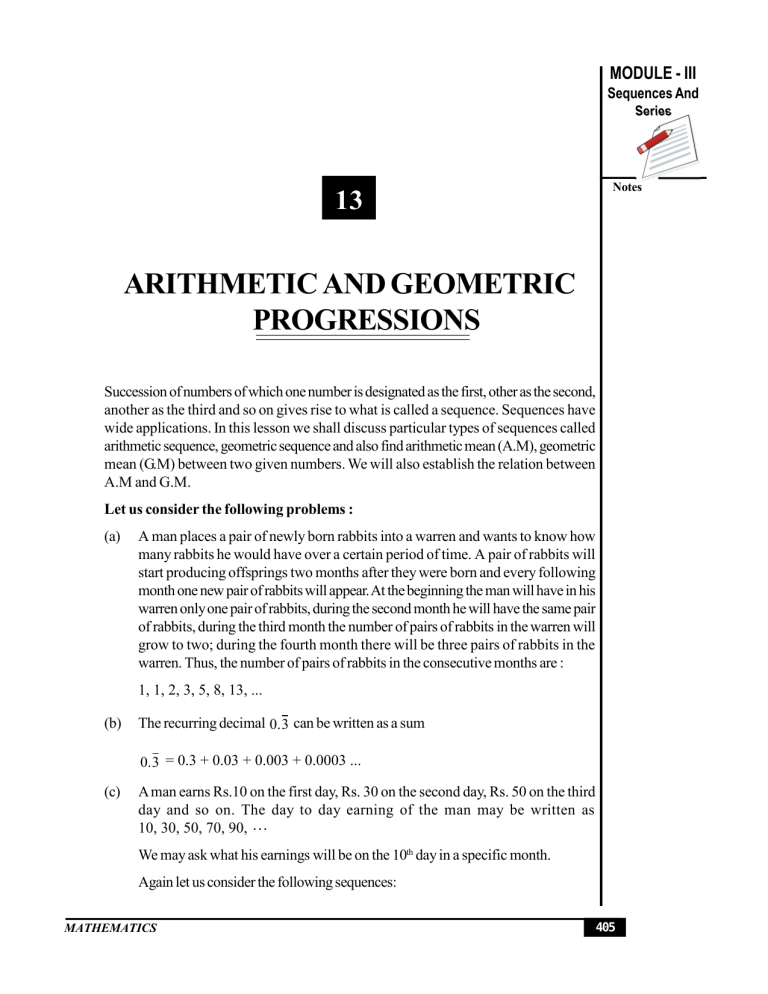Arithmetic & Geometric Progressions: Sequences & Series