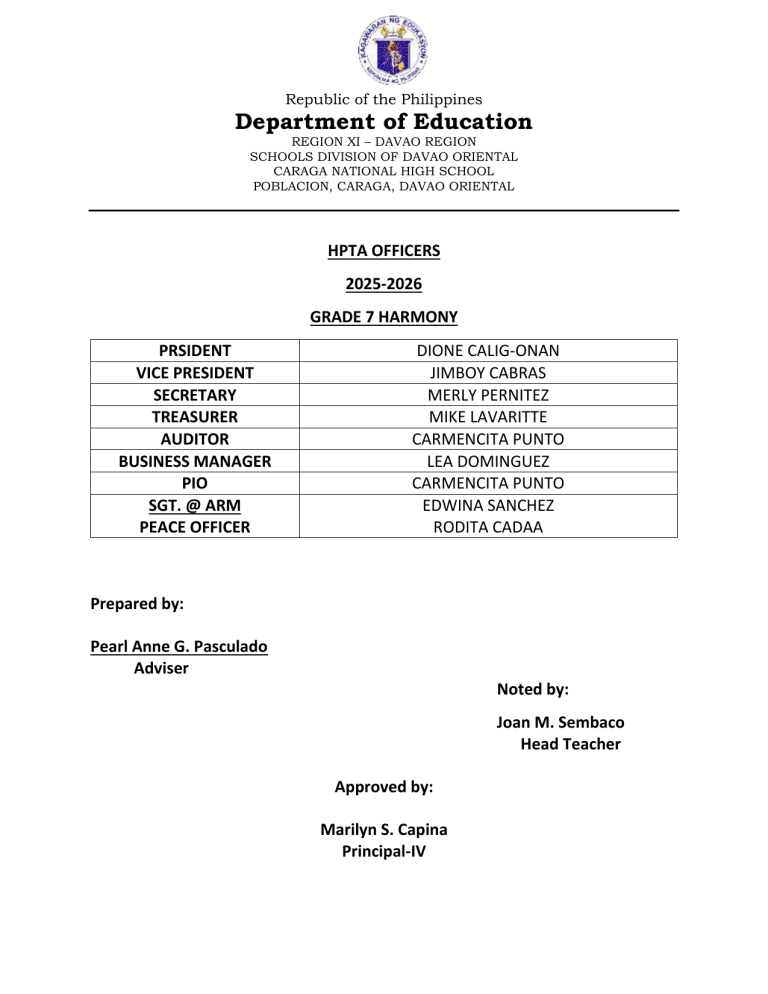 Grade 7 HPTA Meeting Minutes & Officers 2025-26