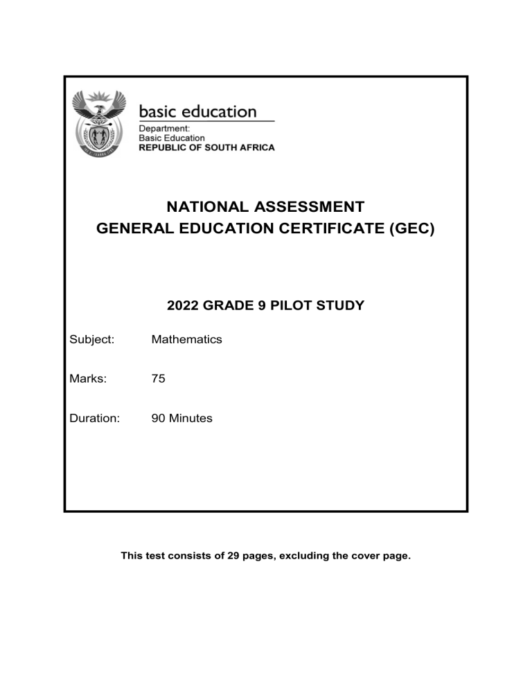 Grade 9 Mathematics GEC Pilot Study 2022 - National Assessment