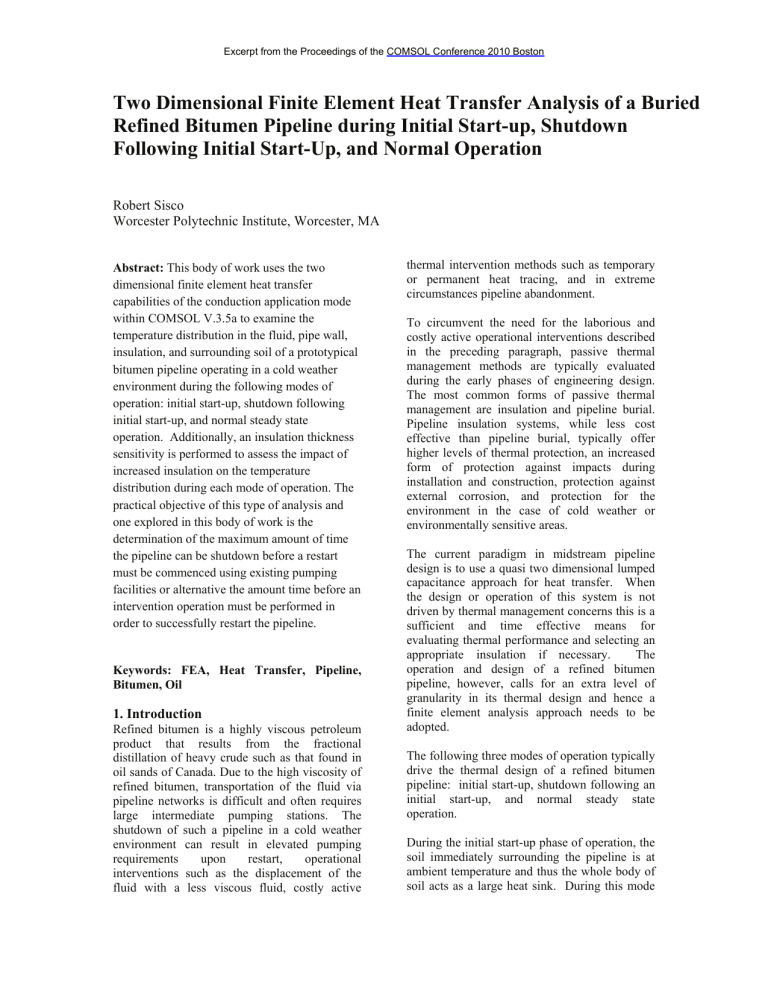 Bitumen Pipeline Heat Transfer Analysis: FEA Study