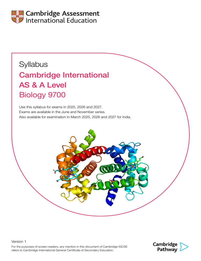 Cambridge AS & A Level Biology 9700 Syllabus 2025-2027