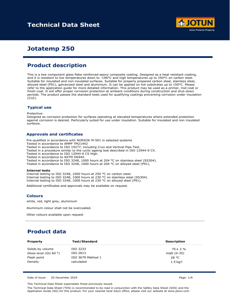 Jotatemp 250 Technical Data Sheet | Epoxy Coating