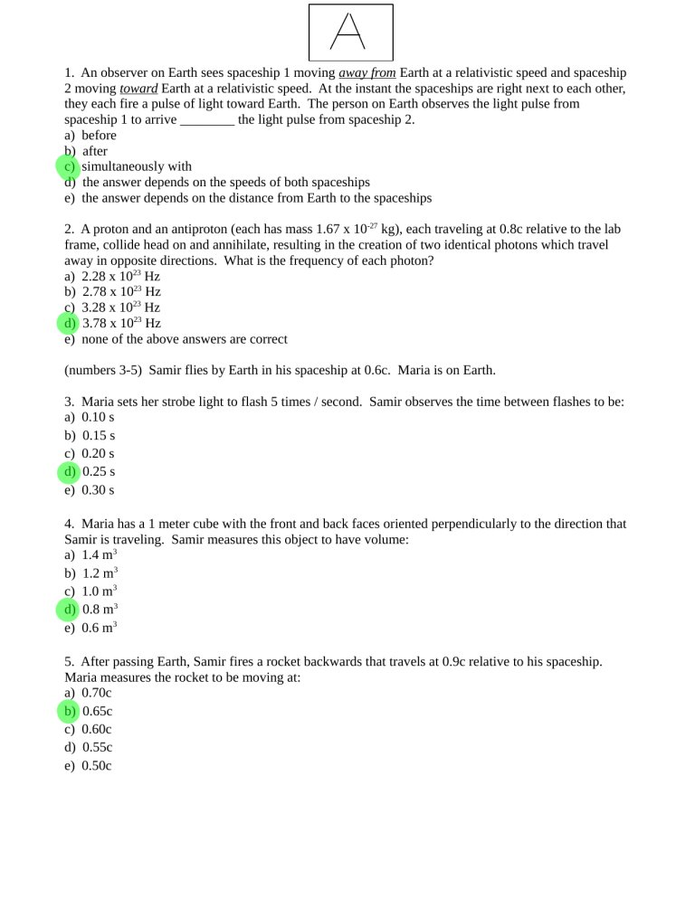 Physics Exam: Relativity & Quantum Mechanics Questions