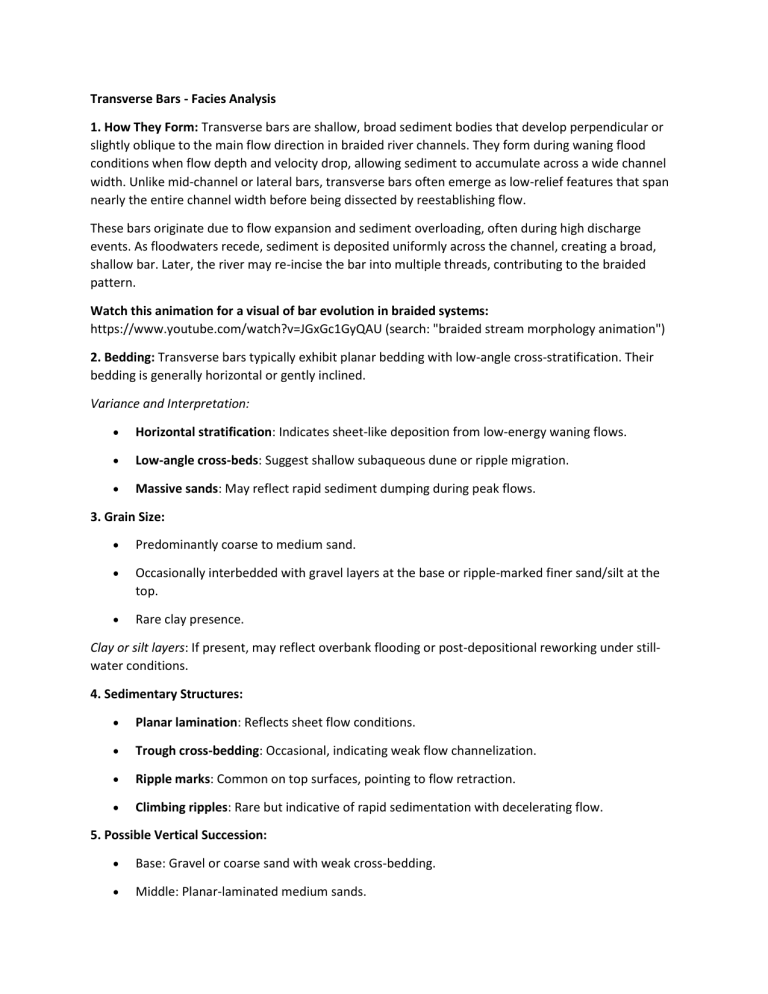 Transverse Bars Facies Analysis: Formation, Bedding, Sedimentary Structures