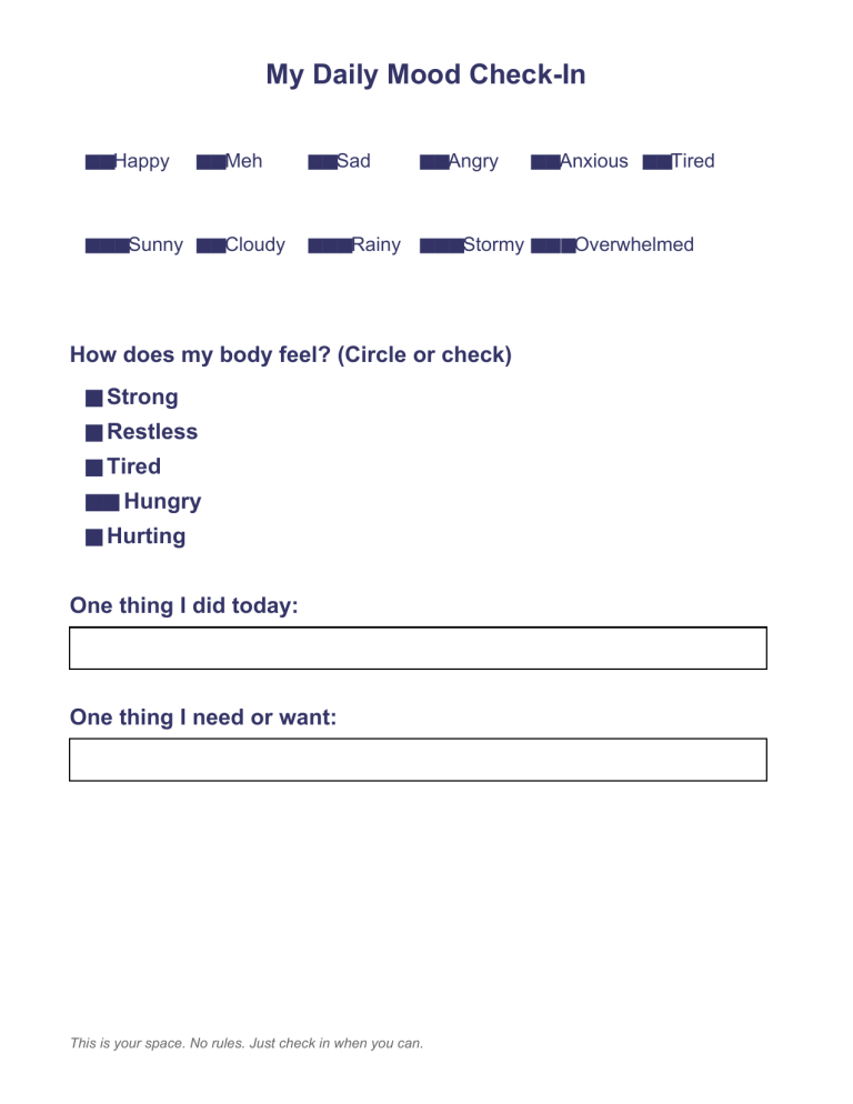 Daily Mood Check-In Sheet