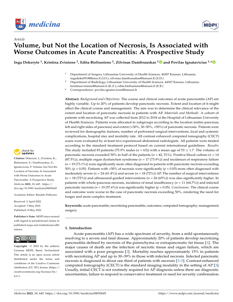 Pancreatic Necrosis Volume & Outcomes in Acute Pancreatitis