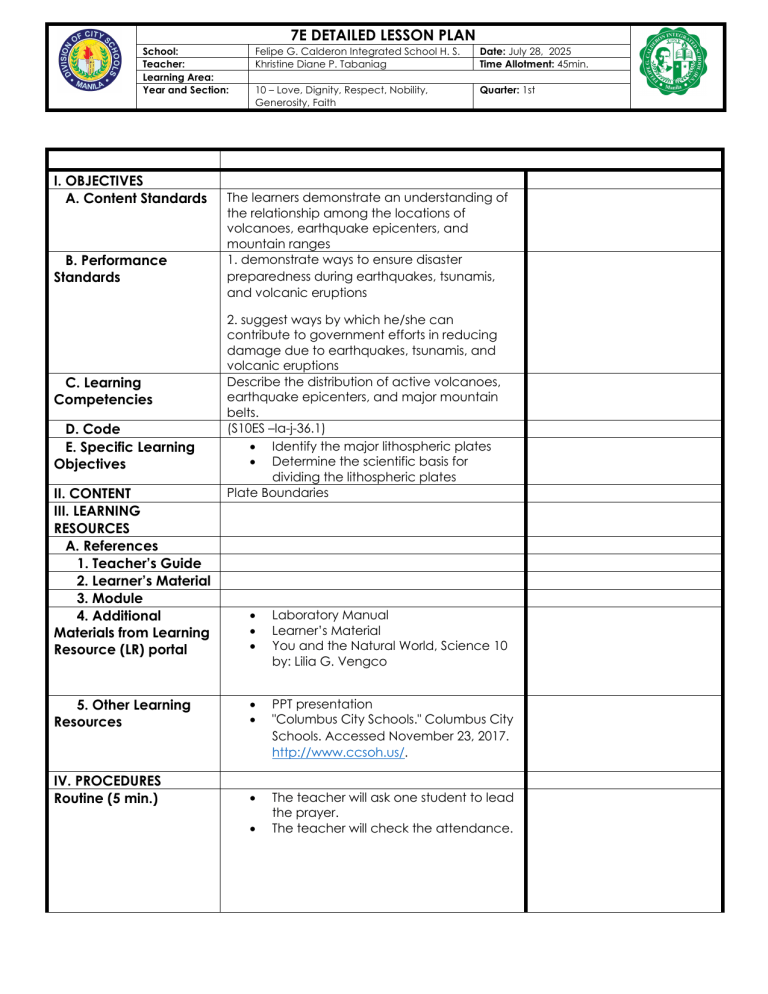 Science 10 Detailed Lesson Plan: Plate Boundaries & Seismic Waves