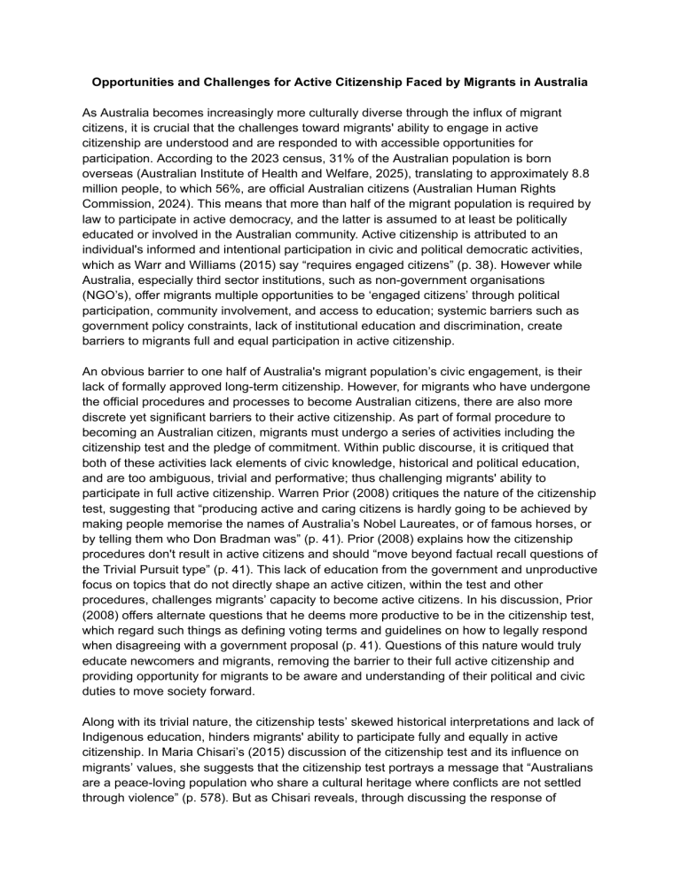 Migrant Active Citizenship in Australia: Challenges & Opportunities