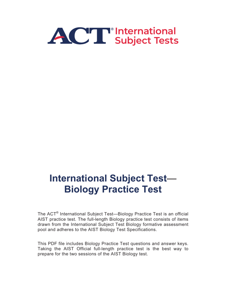 ACT International Subject Test - Biology Practice Test Questions