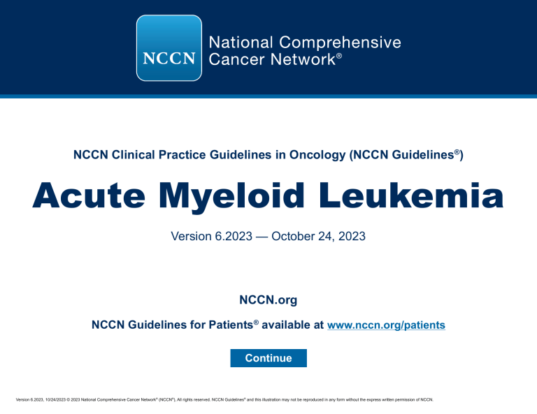 NCCN Guidelines: Acute Myeloid Leukemia Treatment (v6.2023)