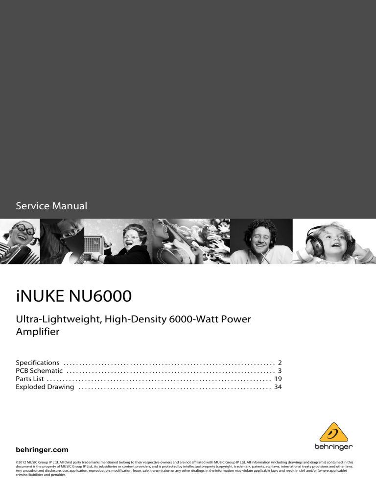 iNUKE NU6000 Power Amplifier Service Manual | Schematics & Parts List