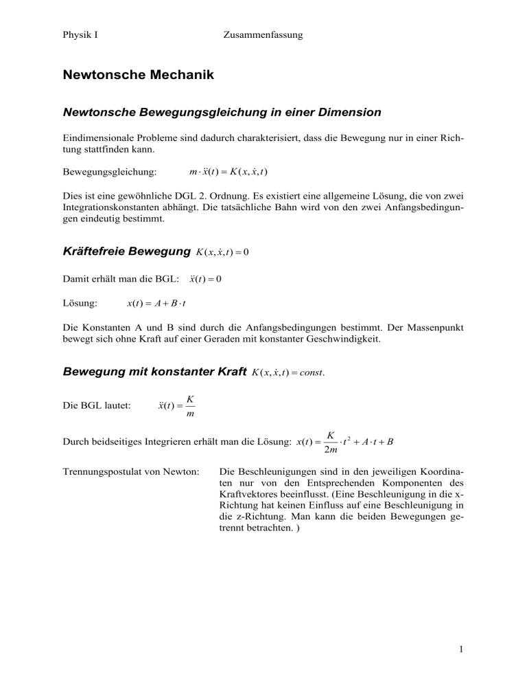 Zusammenfassung Physik I ETH