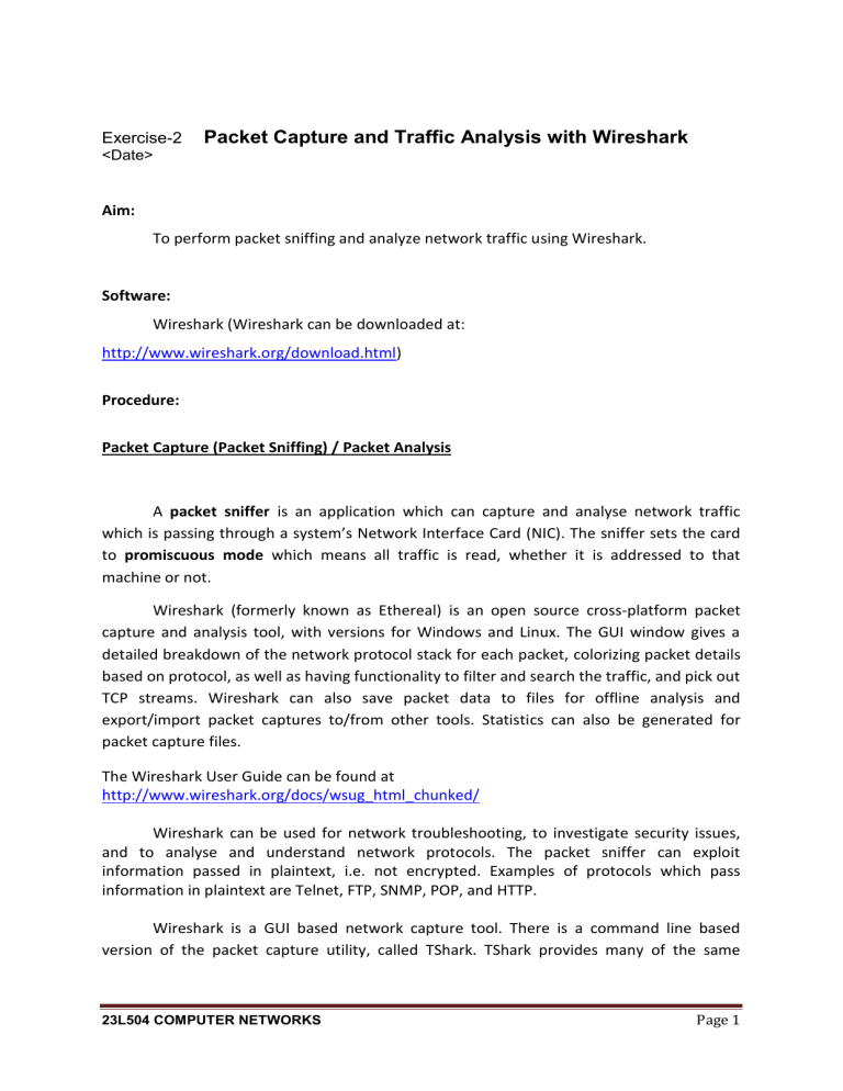 Wireshark Packet Capture & Network Traffic Analysis Exercise