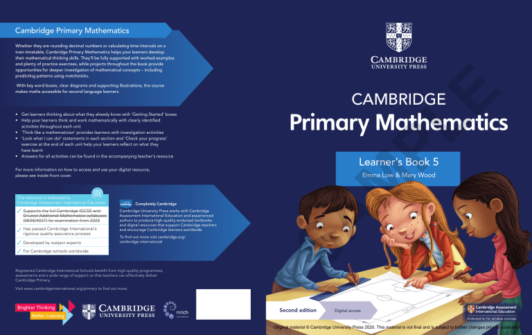 Cambridge Primary Mathematics Learner's Book 5 | Math Textbook