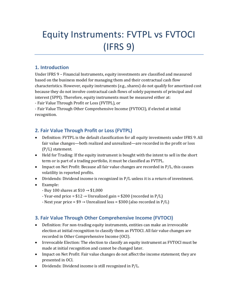 Equity Instruments: FVTPL vs FVTOCI under IFRS 9 Accounting Guide