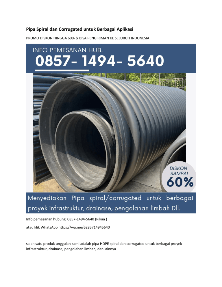 Pipa Spiral dan Corrugated untuk Berbagai Aplikasi