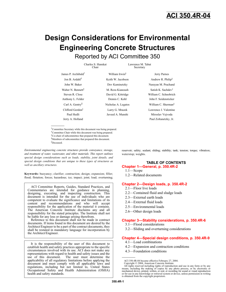 ACI 350.4R-04: Design Considerations for Environmental Concrete Structures