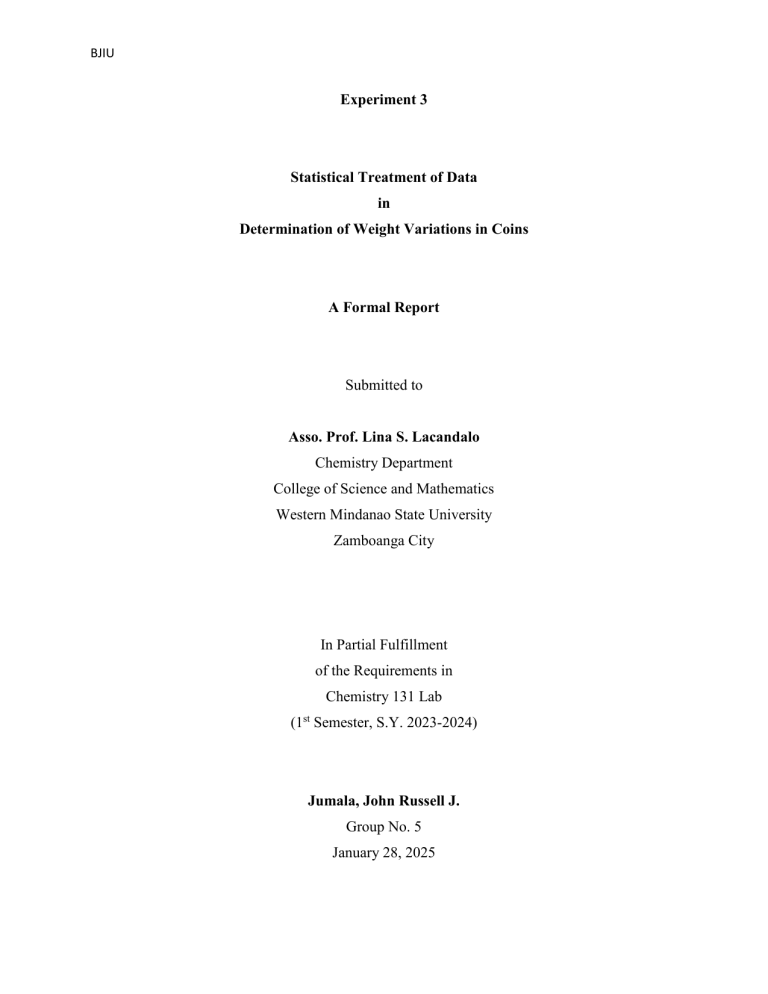 Coin Weight Variation: A Statistical Analysis Report