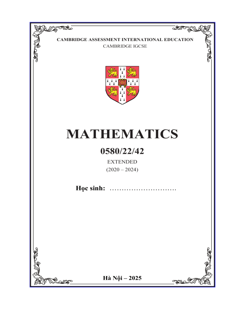 IGCSE Mathematics Exam Paper 0580/22/42 Extended