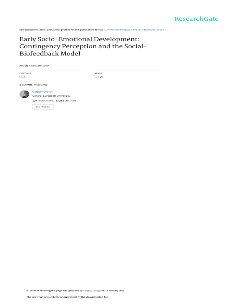 Early Socio-Emotional Development: Contingency & Social-Biofeedback Model