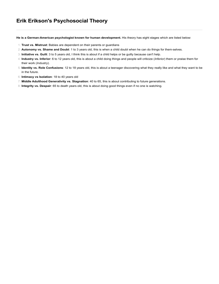 Erik Erikson's Psychosocial Theory: 8 Stages of Human Development