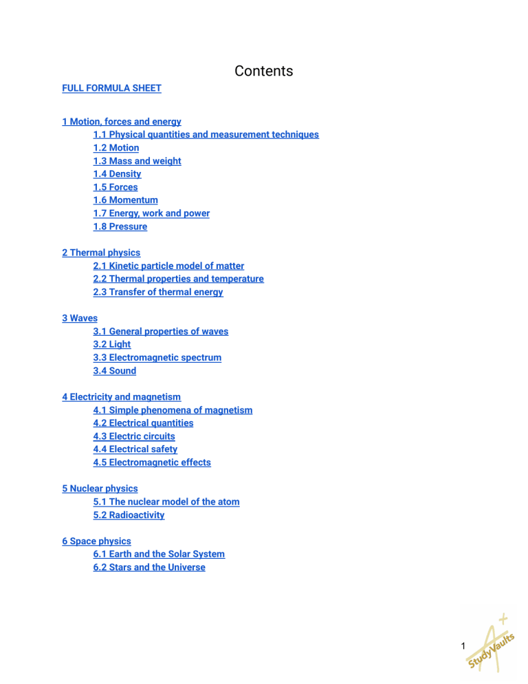 Physics Full Formula Sheet & Study Guide: Motion, Energy, Waves ...
