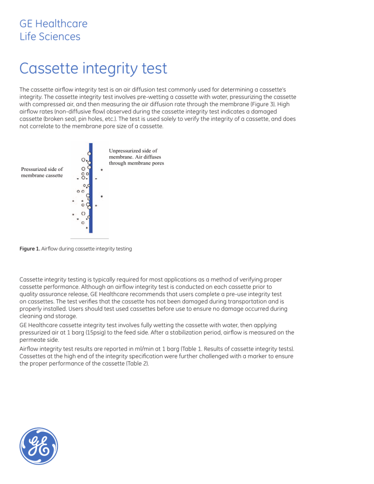 Membrane Cassette Integrity Testing: GE Healthcare Performance Data
