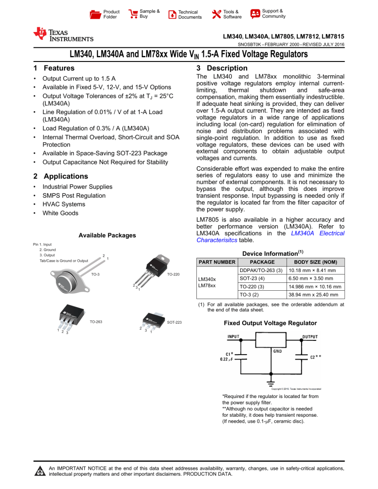 LM340/LM78xx Voltage Regulators Datasheet | 1.5A Fixed Output