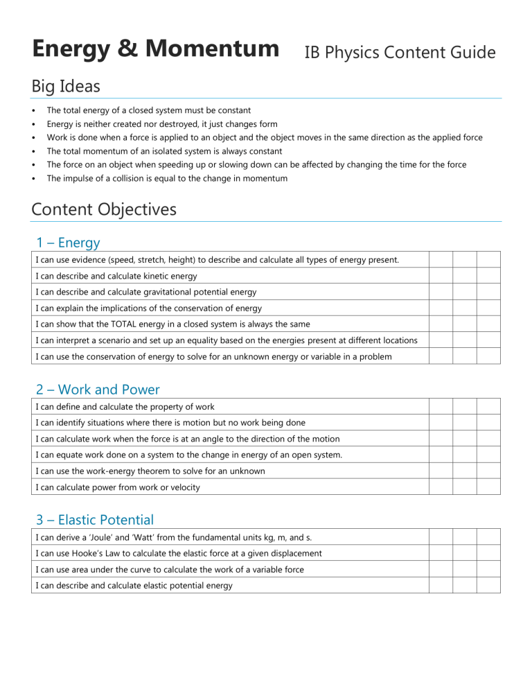 Energy & Momentum: IB Physics Content Guide