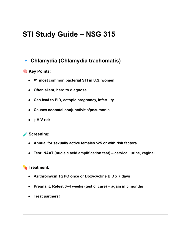 STI & GYN Disorders Study Guide: NSG 315 Nursing Exam Prep