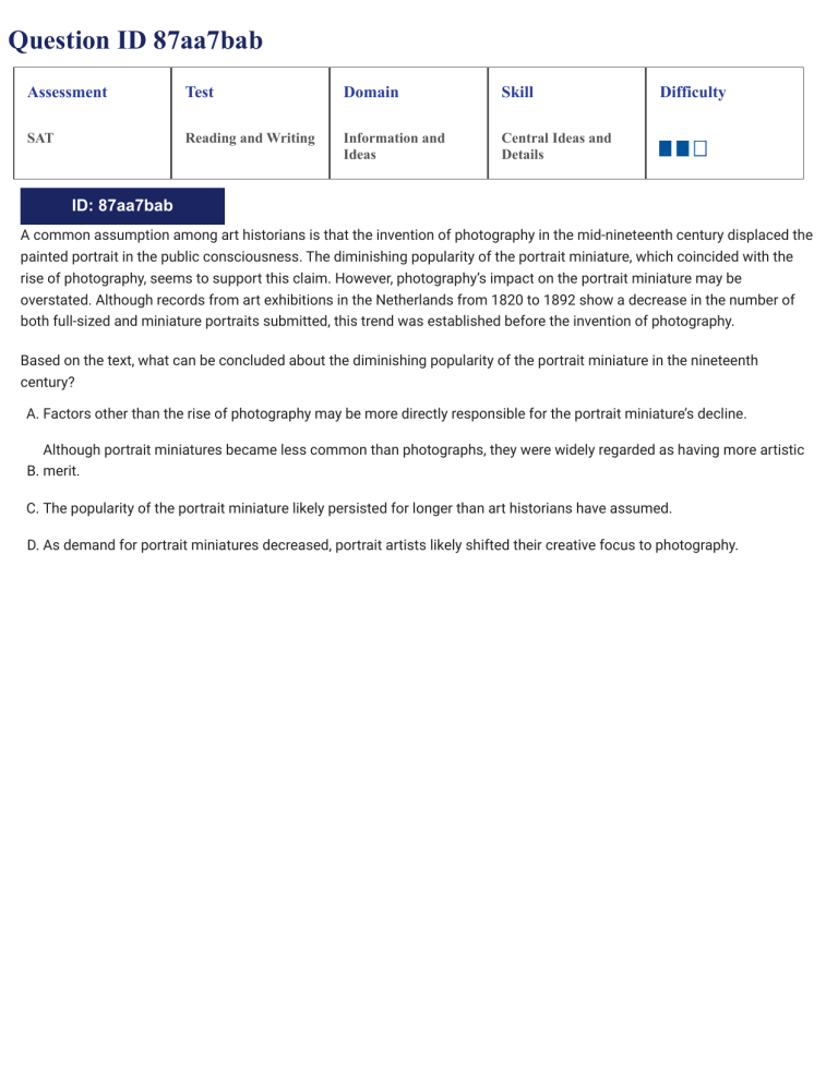 SAT Reading & Writing: Central Ideas & Details Practice Question
