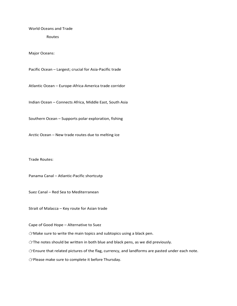 World Oceans, Trade Routes, & Global Geography: Countries & Cultures