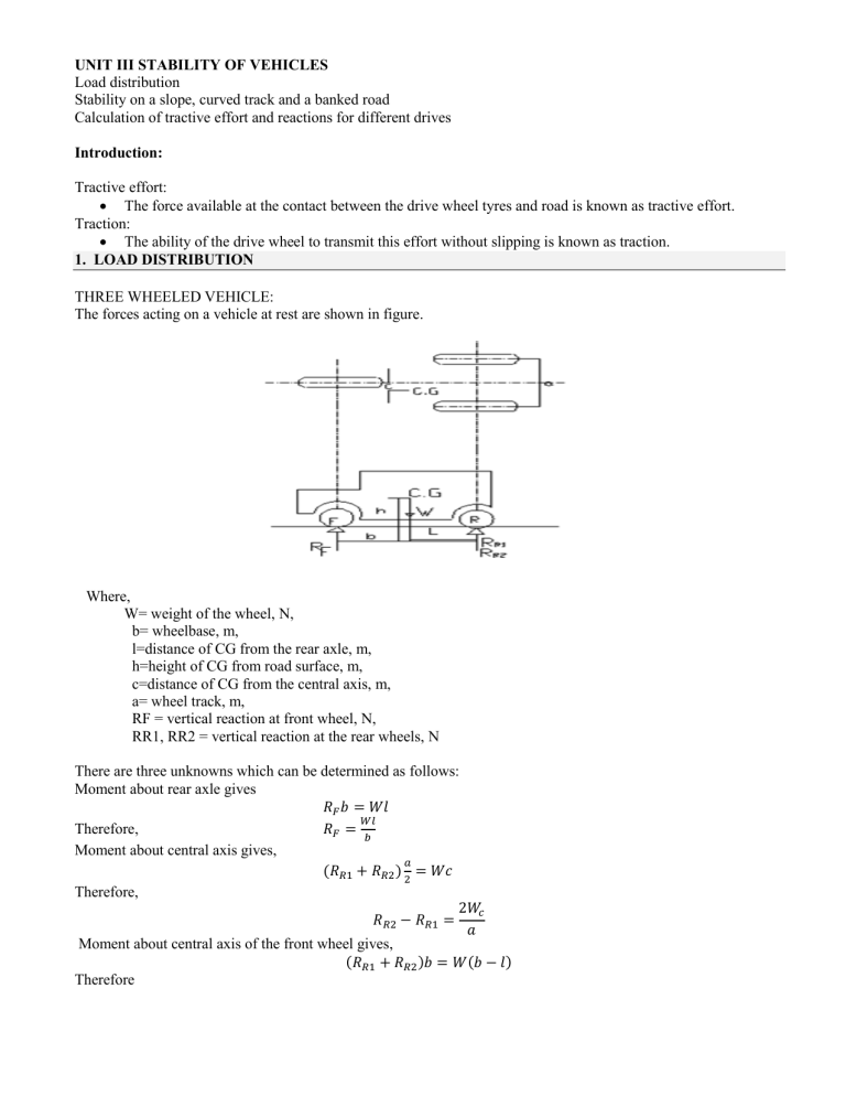 Vehicle Stability: Load Distribution & Tractive Effort