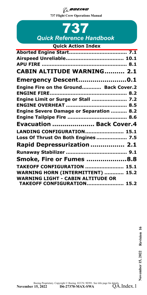 Boeing 737 Quick Reference Handbook: Quick Actions & Lights