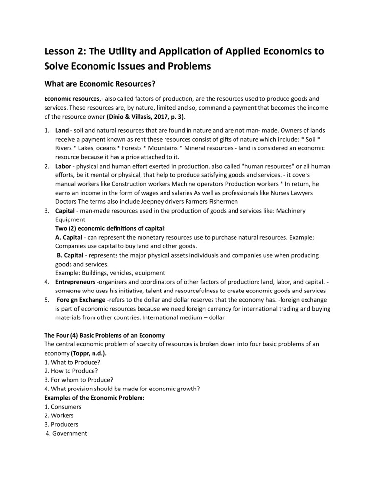 Applied Economics: Resources, Problems, Opportunity Cost & Systems