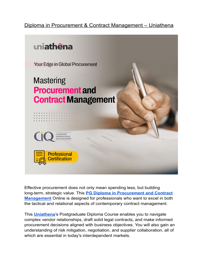 Procurement & Contract Management Diploma - Uniathena