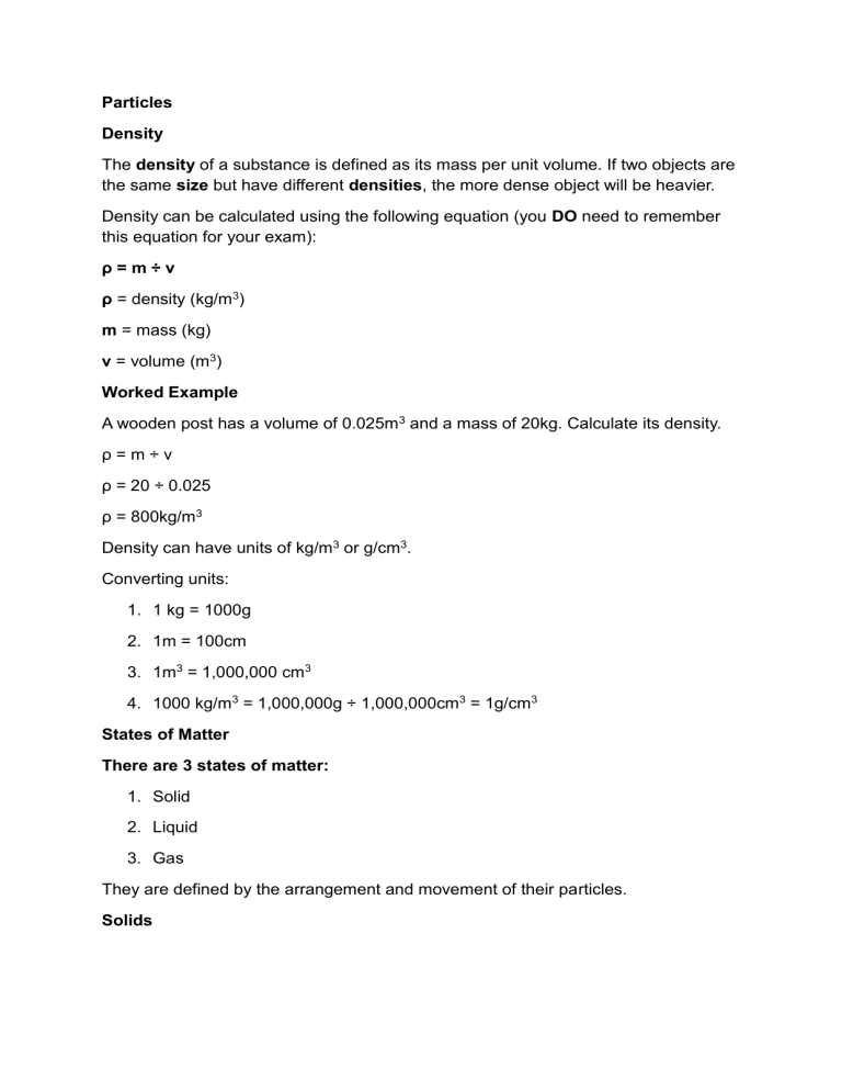 Physics: Density, States of Matter, Latent Heat & Gas Pressure Study Guide