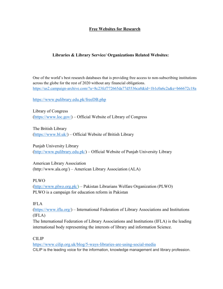 Free Research Websites: Libraries, Books, and Dictionaries