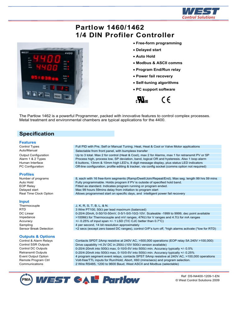 Partlow 1460/1462 Profiler Controller Datasheet