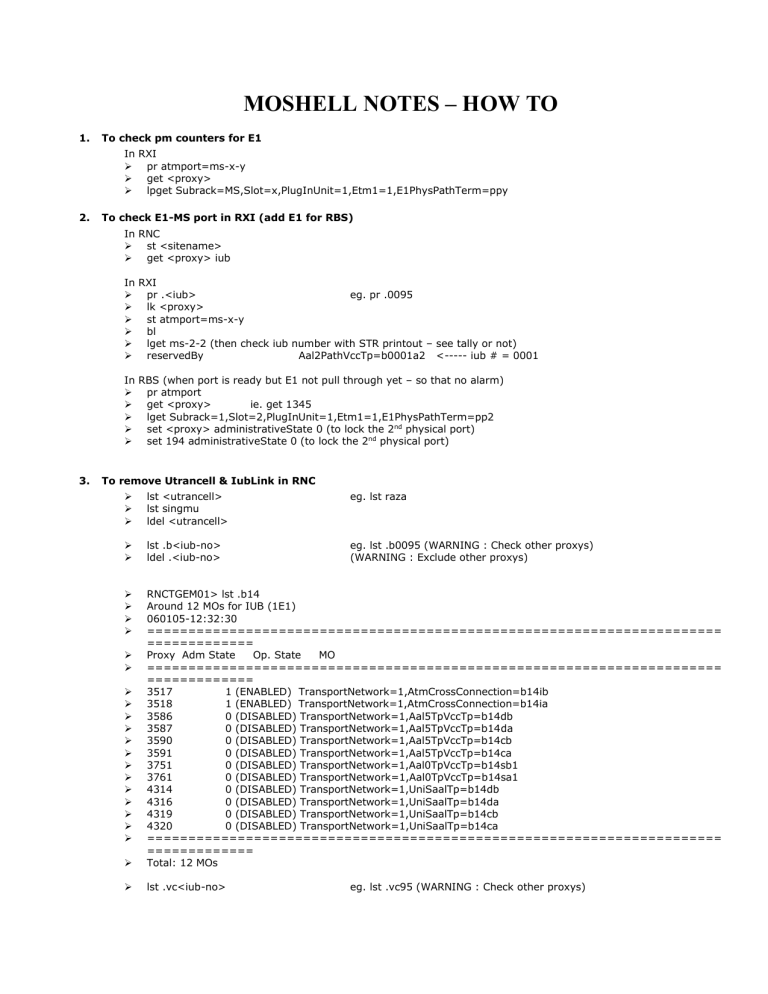 Moshell Notes: Telecom Network Management & Troubleshooting Guide