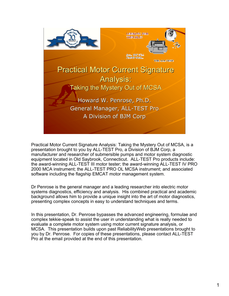Motor Current Signature Analysis (MCSA) Presentation