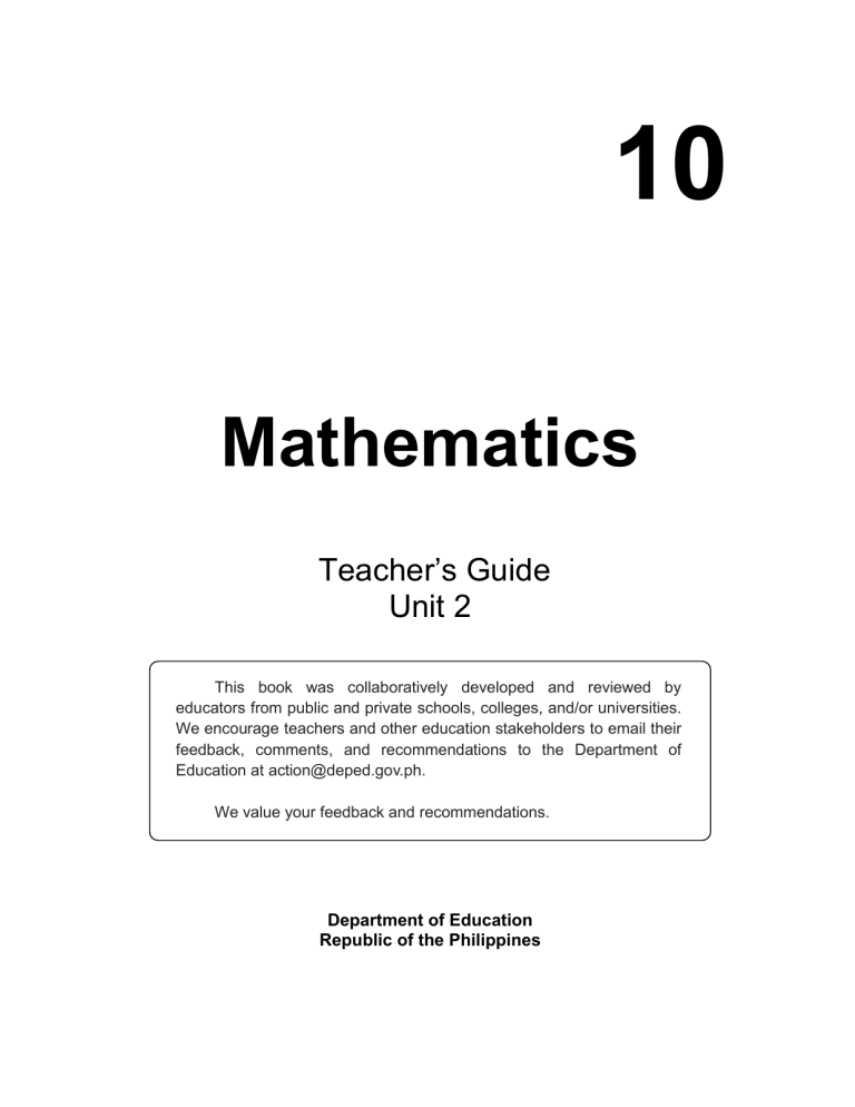 Grade 10 Mathematics Teacher's Guide - Unit 2