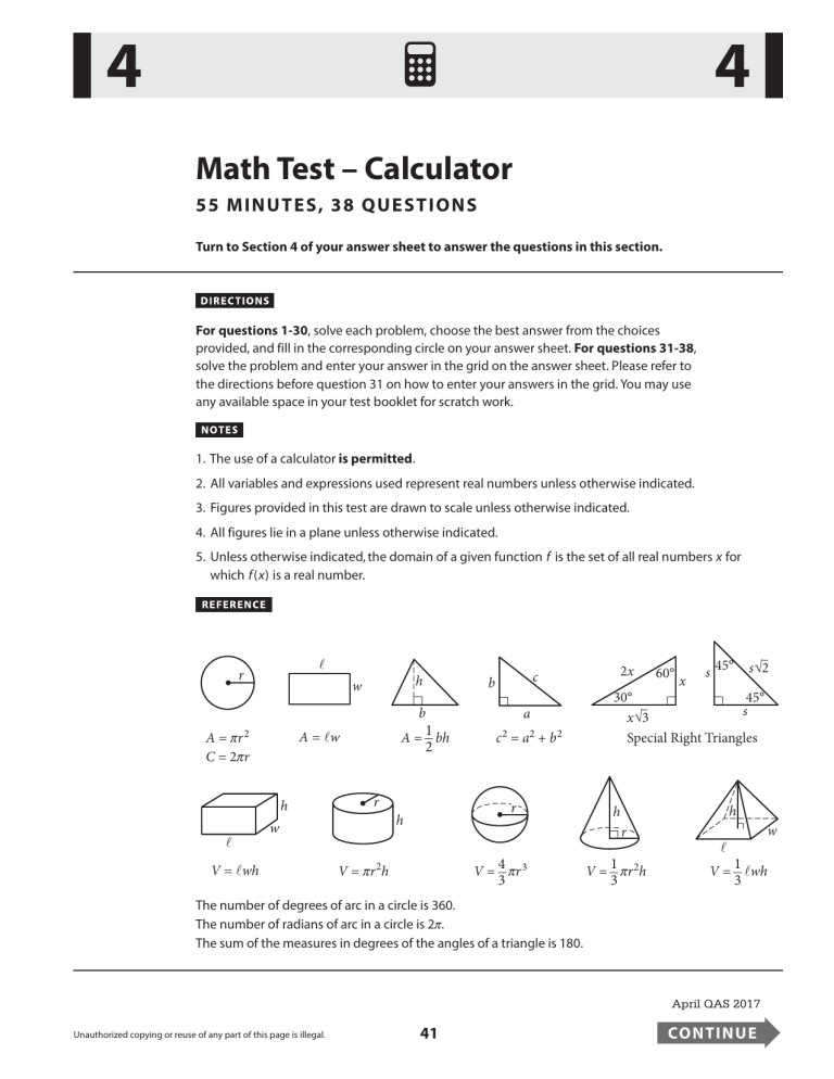 Math Test - Calculator: Practice Questions