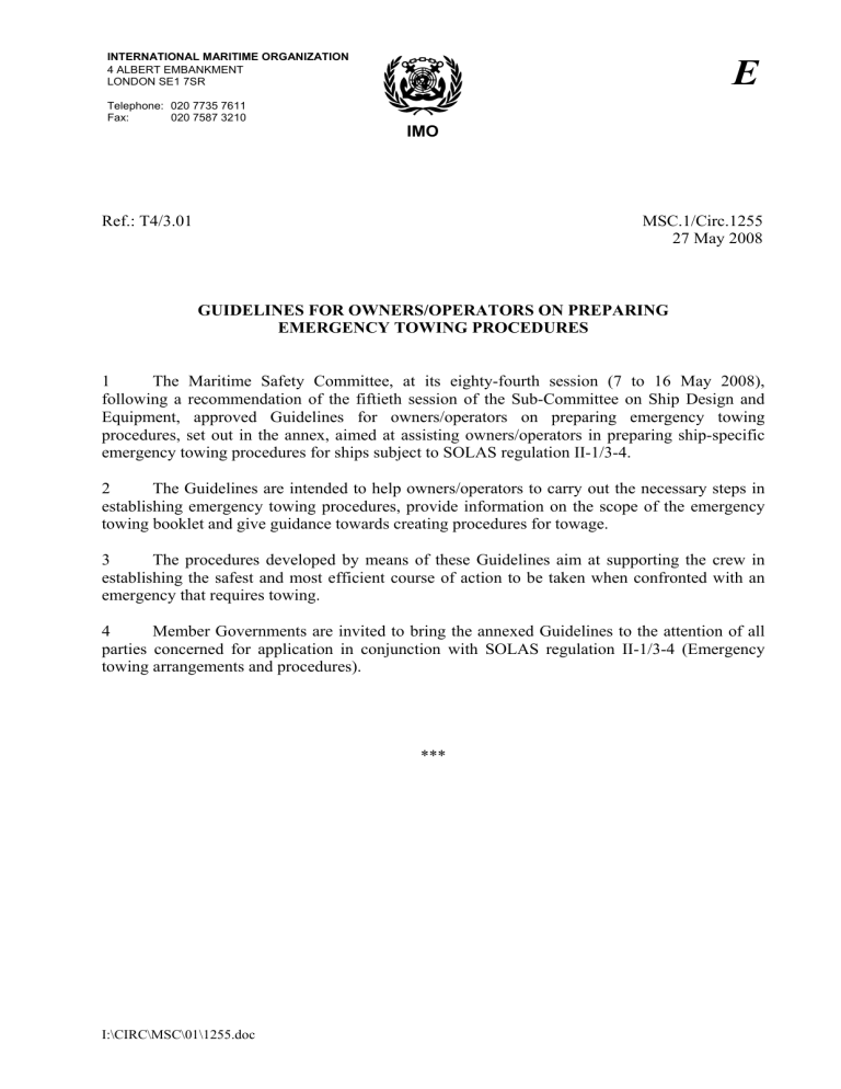 IMO Guidelines: Emergency Towing Procedures for Ship Owners/Operators