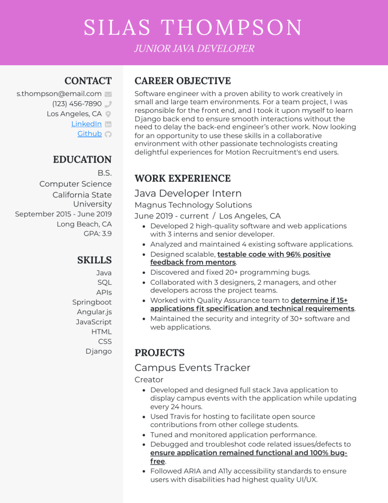 Silas Thompson - Junior Java Developer Resume