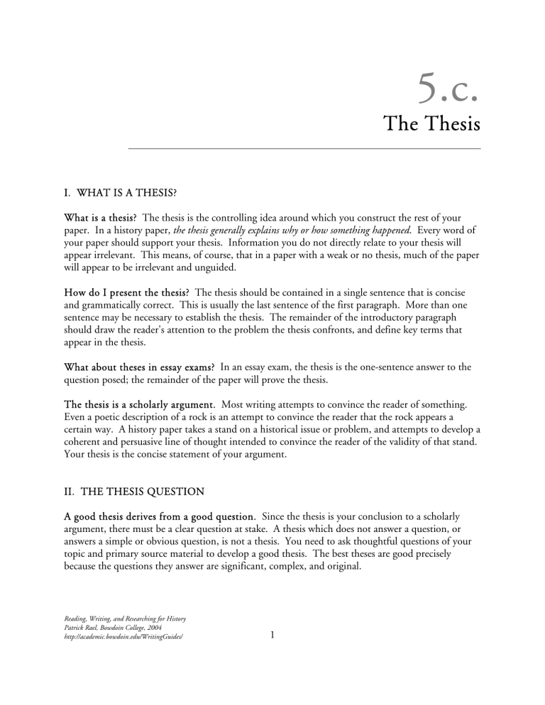 The Thesis: A Guide to Writing Strong History Paper Arguments