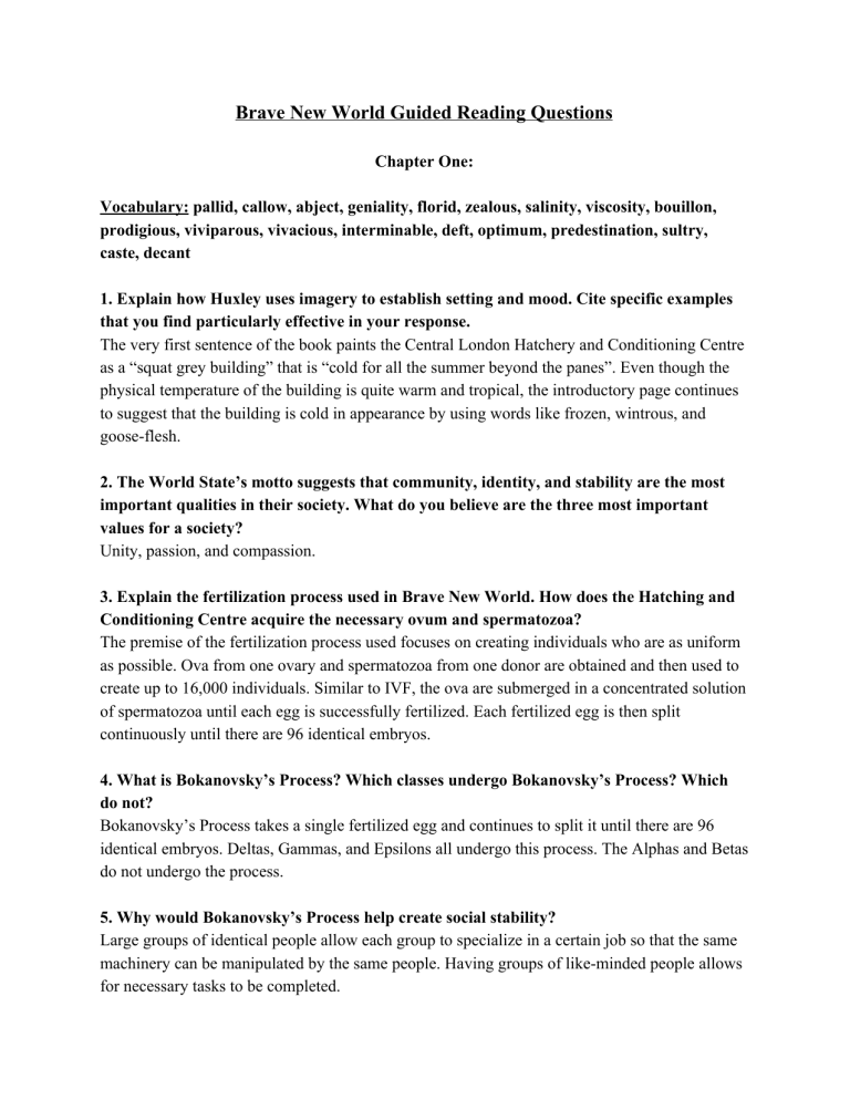 Brave New World Guided Reading Questions