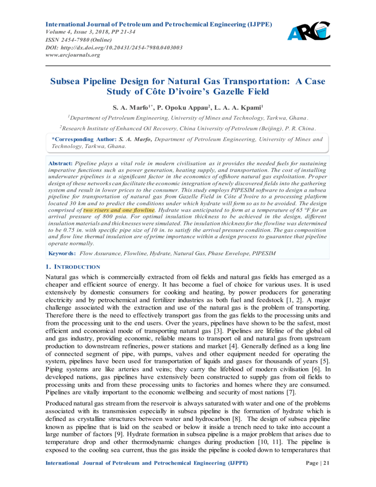 Subsea Pipeline Design: Gazelle Field Case Study