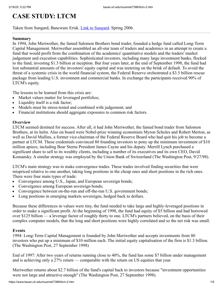 LTCM Crisis Case Study: Lessons in Finance & Risk Management